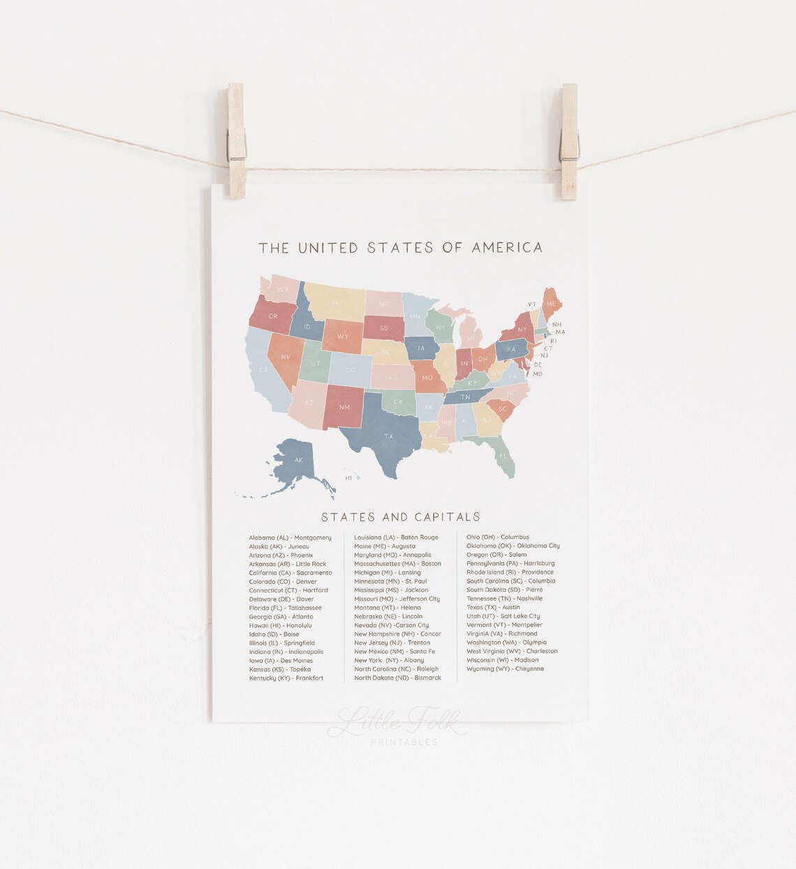 Rainbow United States Map Print, US Map Poster, Printable Educational ...