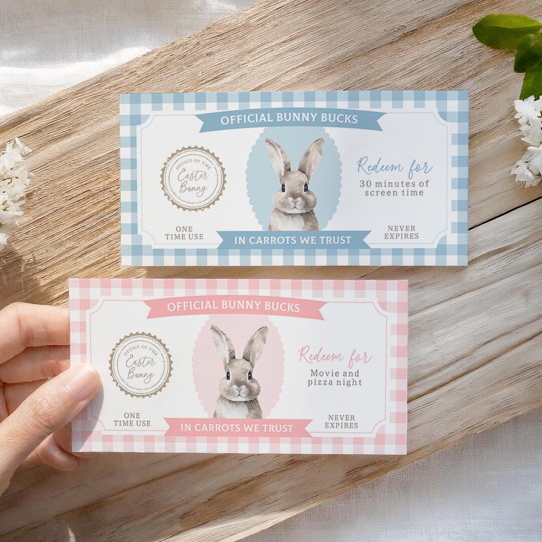 Printable Easter Bunny Bucks, Personalized Coupon Easter Egg Stuffers ...