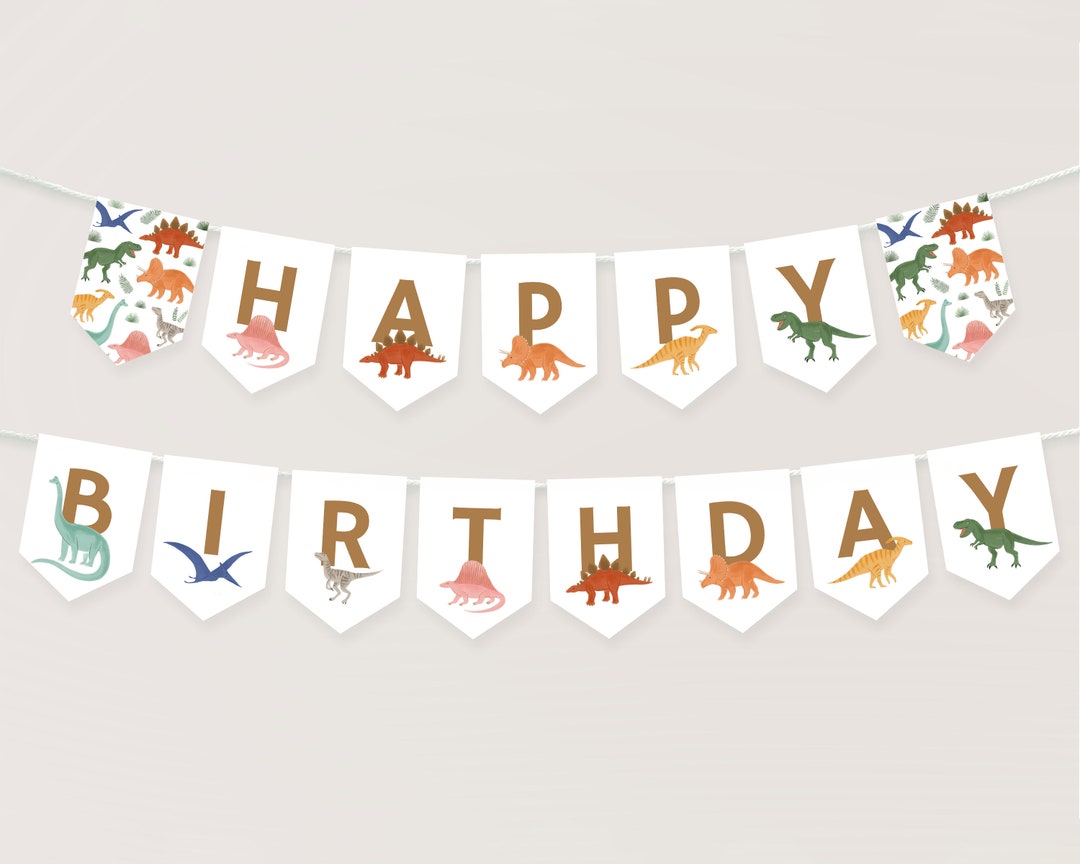 Printable Dinosaur Happy Birthday Banner, Dinosaur Kids Birthday Party ...