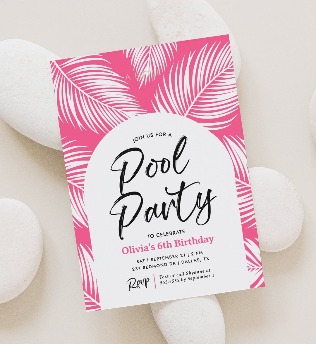 Tropical Pool Party Birthday Invitation Template, Pink Girl Pool Party ...