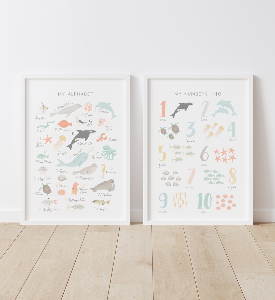 Animal Alphabet and Numbers Prints, Beach Nursery Decor, PRINTABLE Wall ...