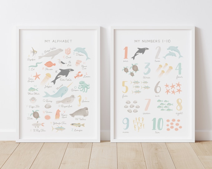 Under the Sea Nursery Set of 12 Prints, Nursery Wall Art, Coastal ...