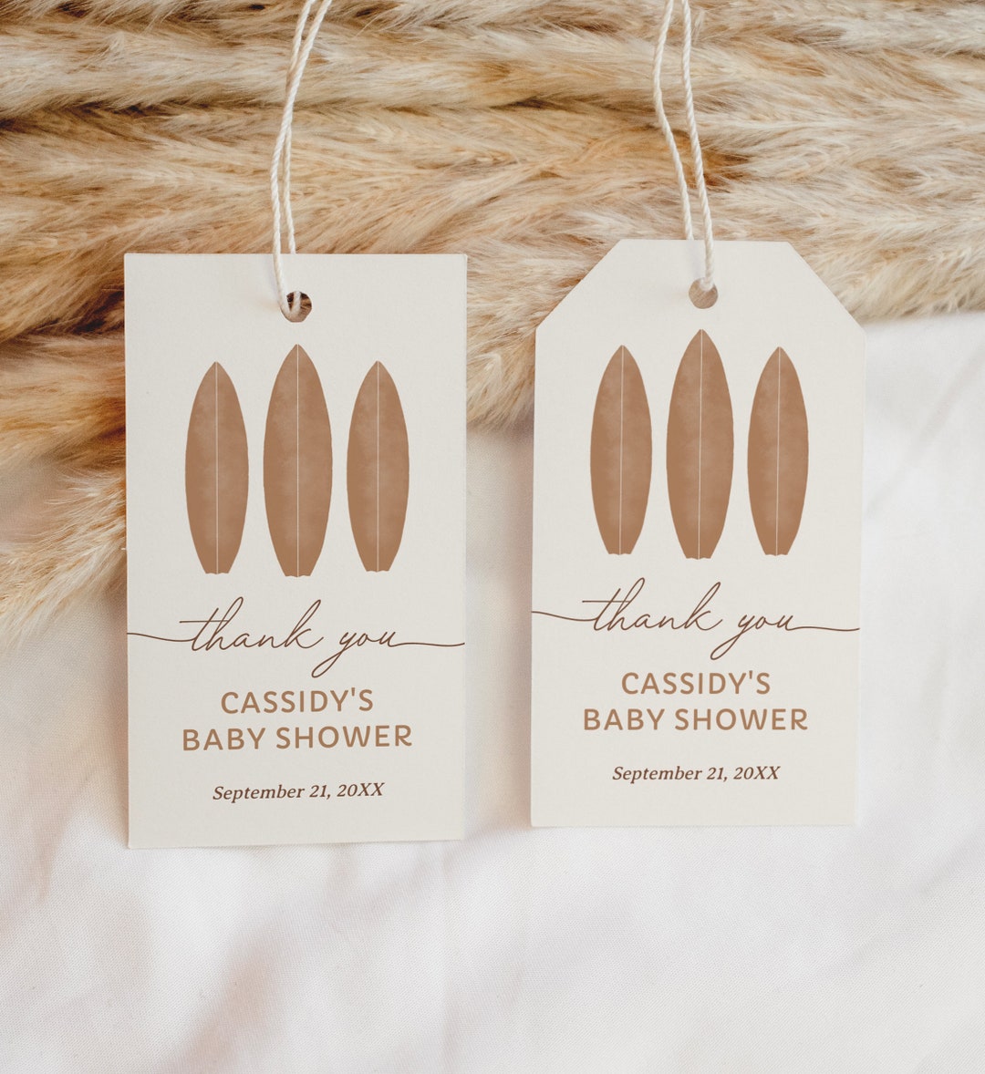 Editable Surfboard Baby Shower Favor Tag Template, Printable Baby on ...