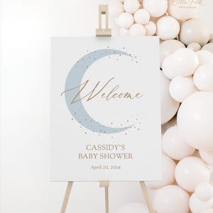 Over the Moon Baby Shower Welcome Sign Template, Editable Blue Moon and ...