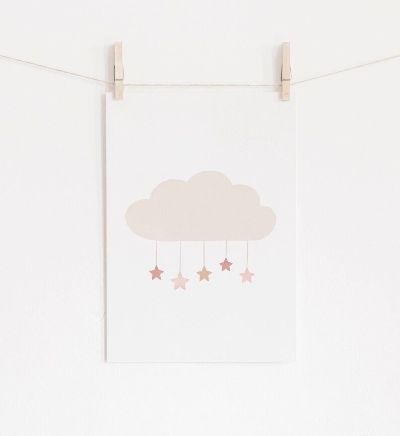 Neutral Cloud Print Cloud and Stars Nursery Art PRINTABLE | Etsy