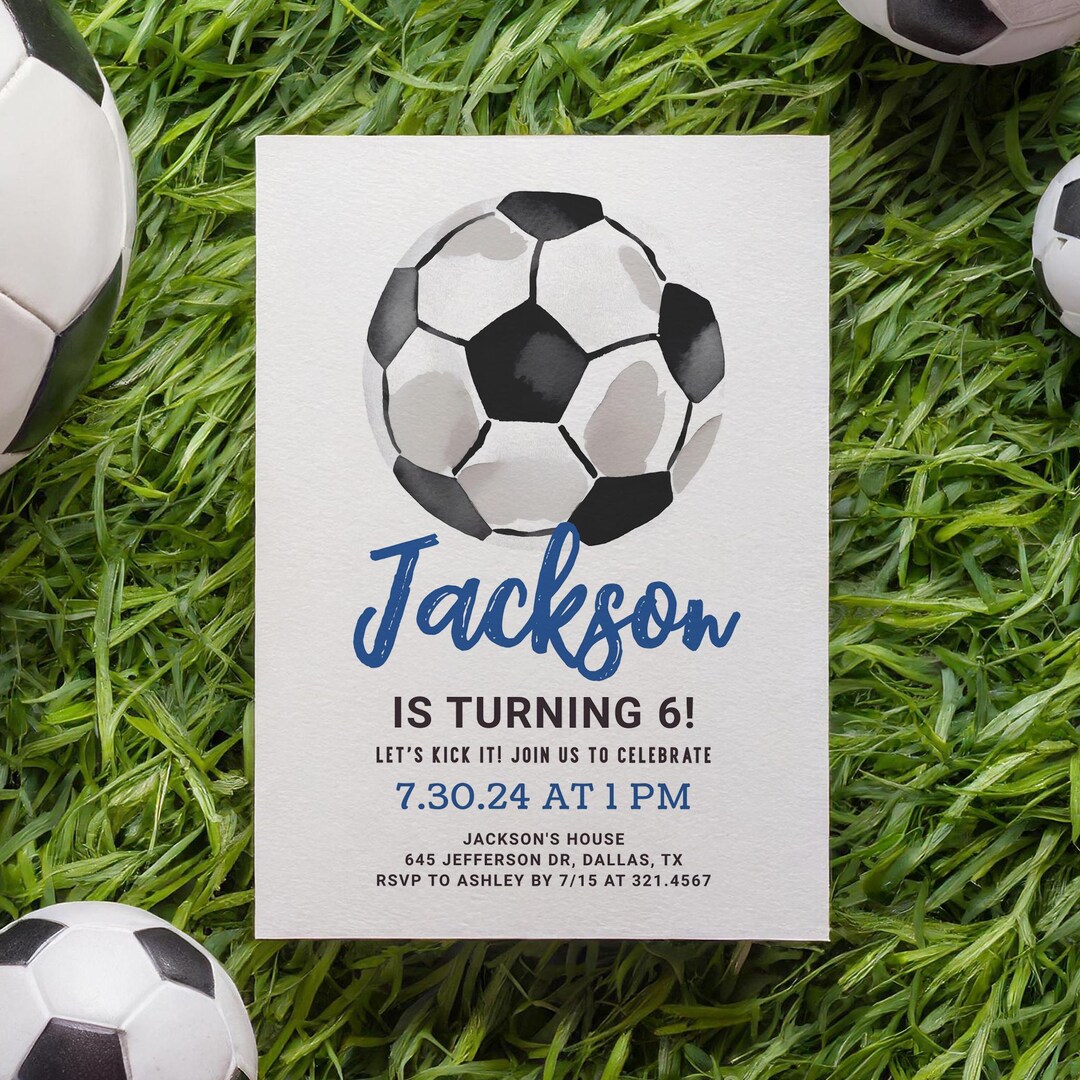 Soccer Birthday Invitation Template, Editable Soccer Ball Boy Birthday ...
