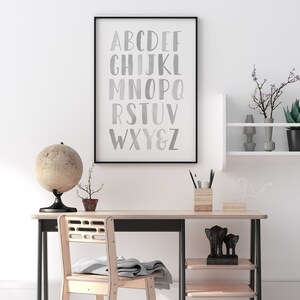 Gray Alphabet Poster, Gray ABC Print, Printable Educational Wall Art ...