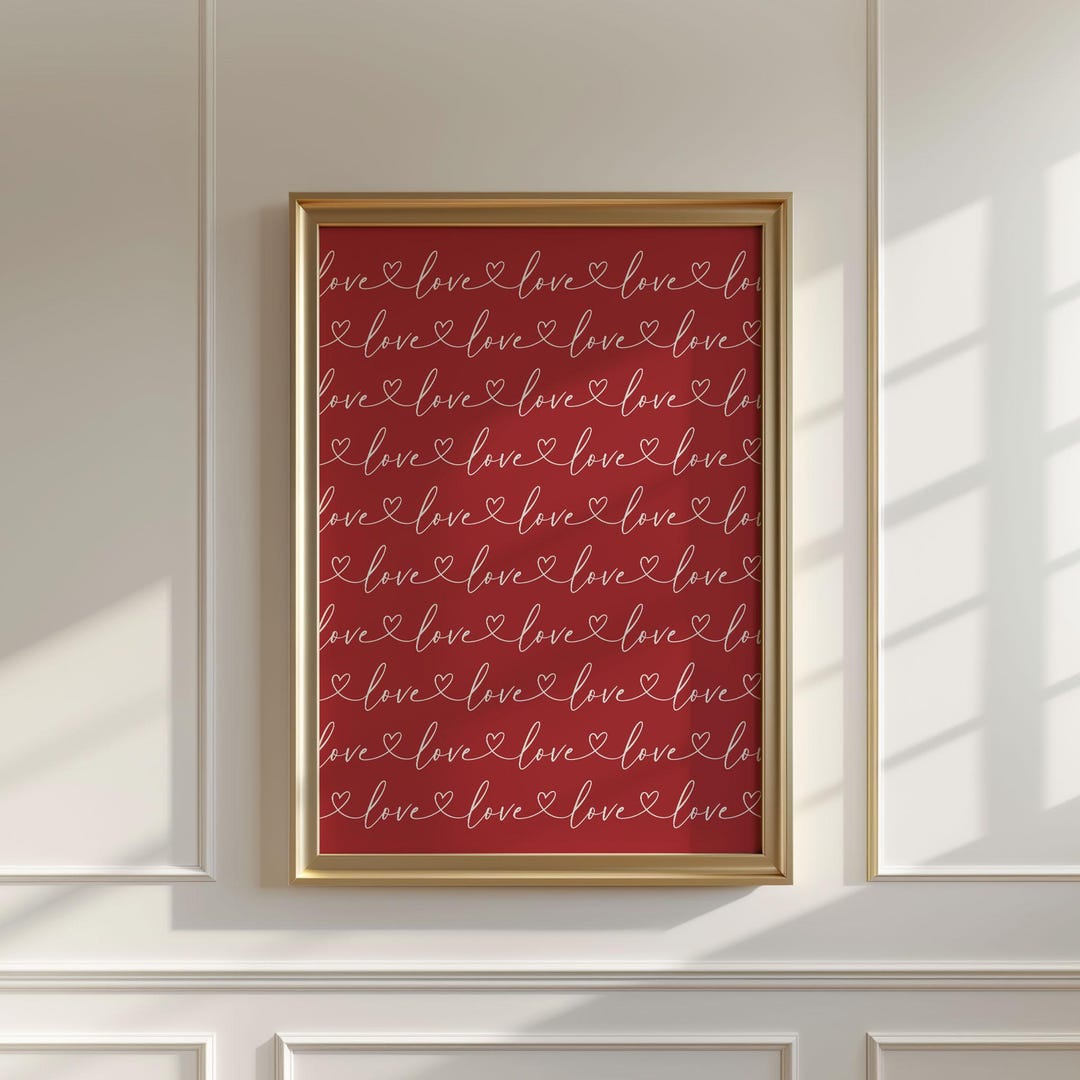 Valentines Day Wall Art, Printable Valentines Decor, LOVE Heart Script ...