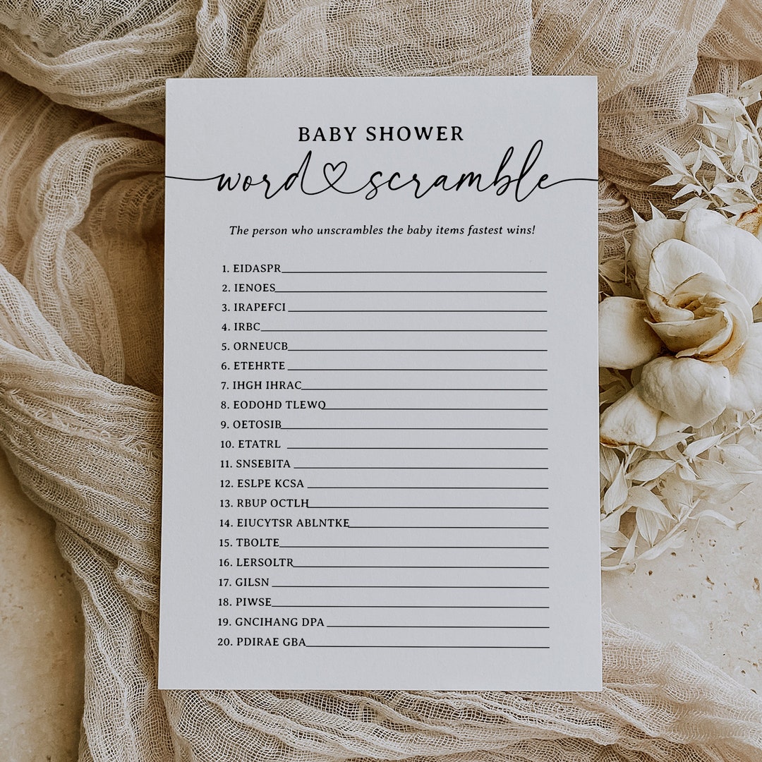 Minimalist Baby Shower Word Scramble, Modern Baby Word Scramble Game ...