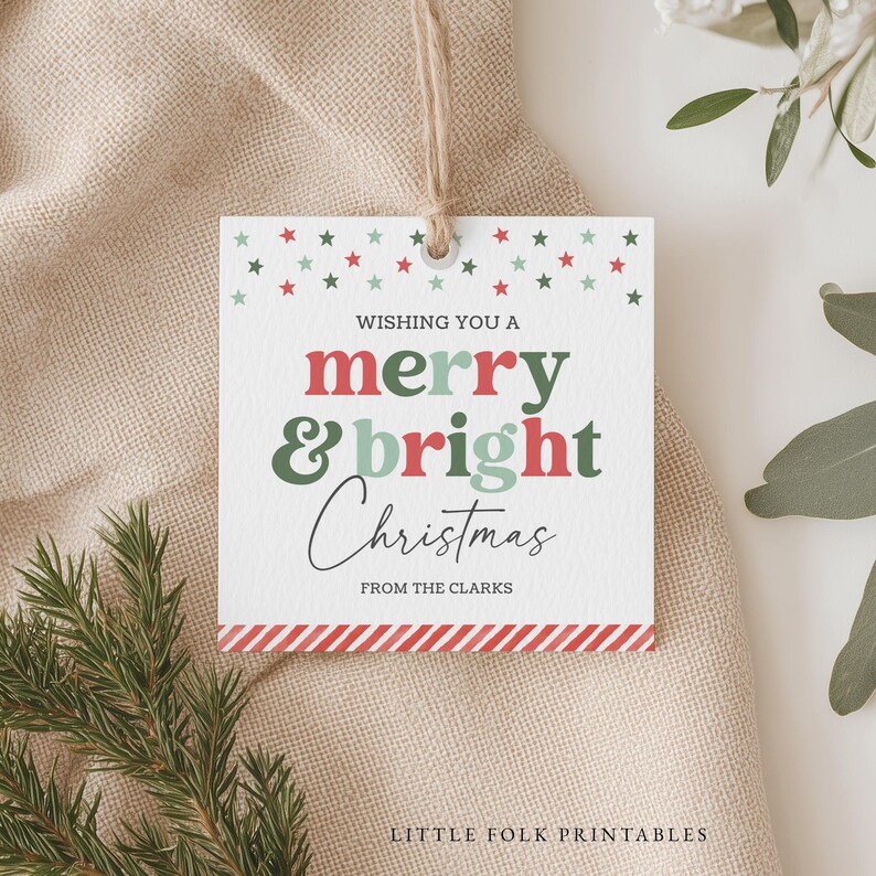 Wishing You a Merry and Bright Christmas Tag Template, Editable Modern ...