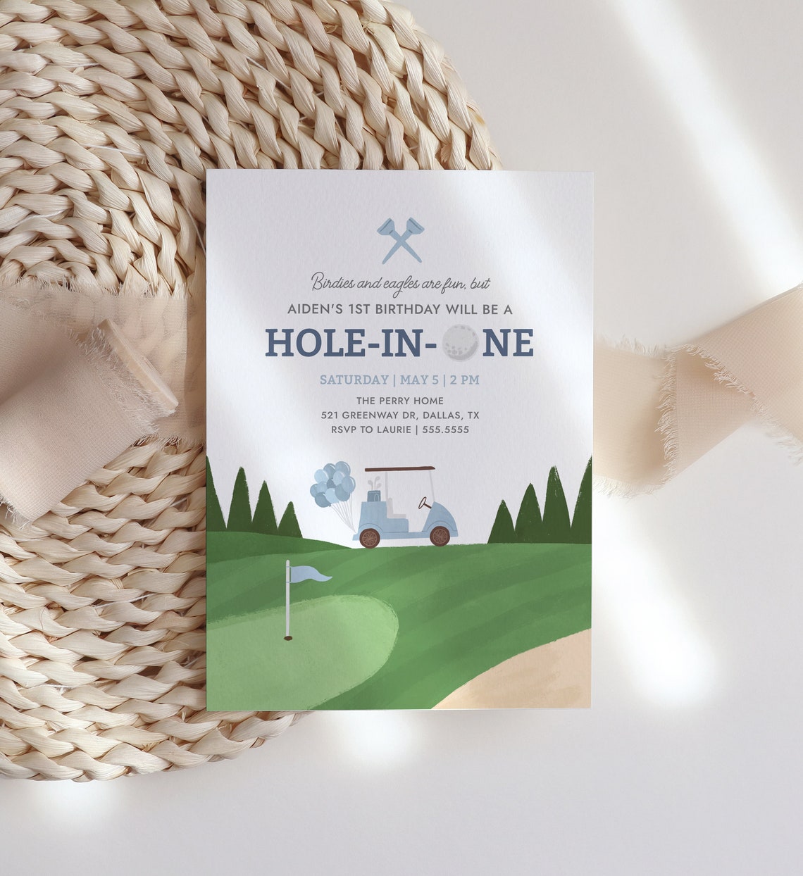 Editable Golf 1st Birthday Party Invitation, Hole in One Birthday Party ...