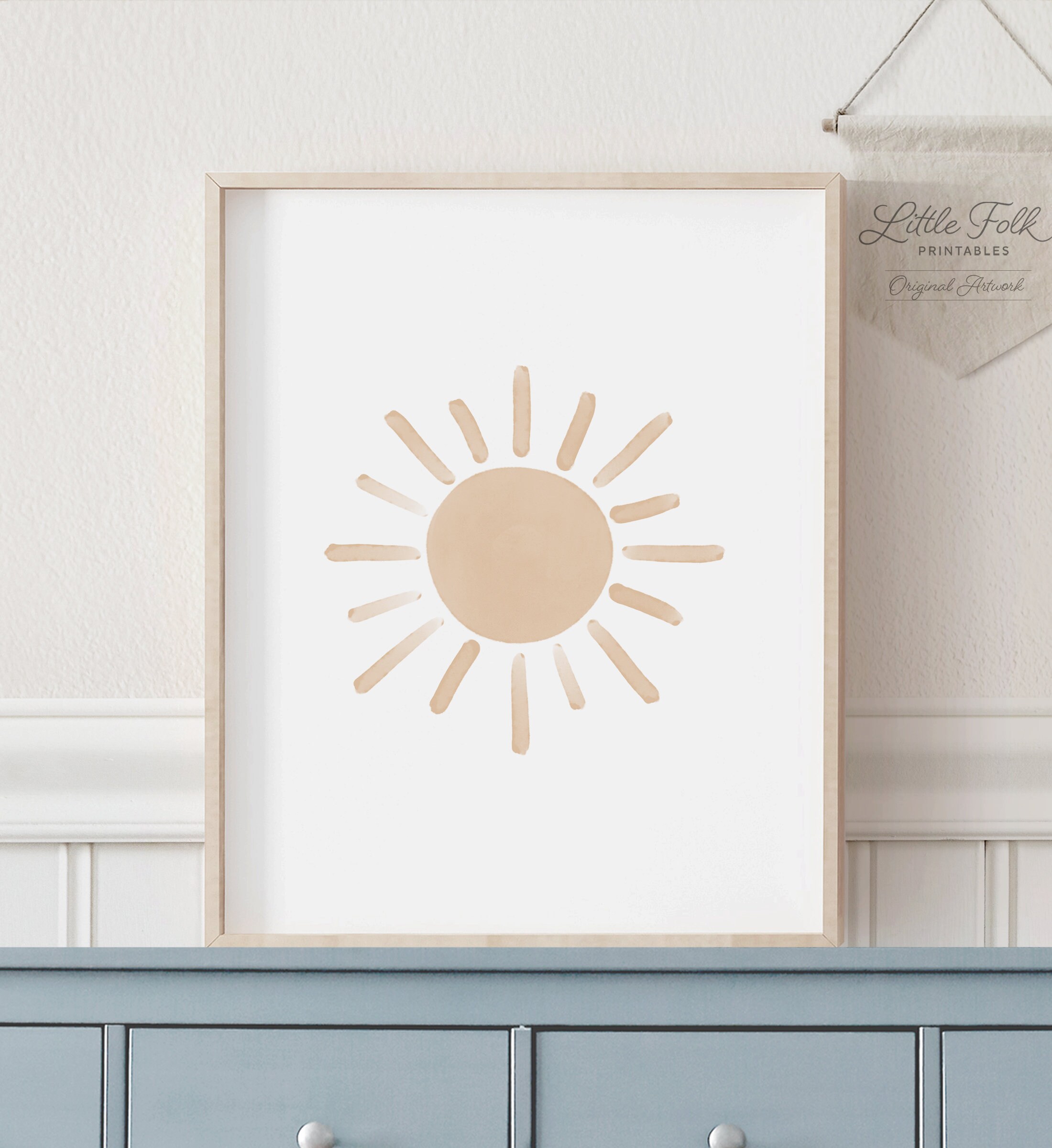 Neutral Sun Print PRINTABLE Watercolor Sun Wall Art Kids - Etsy