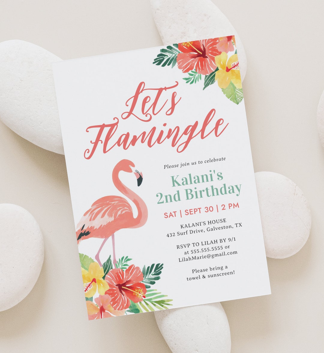 Flamingo Birthday Invitation Template, Tropical Floral Flamingo ...