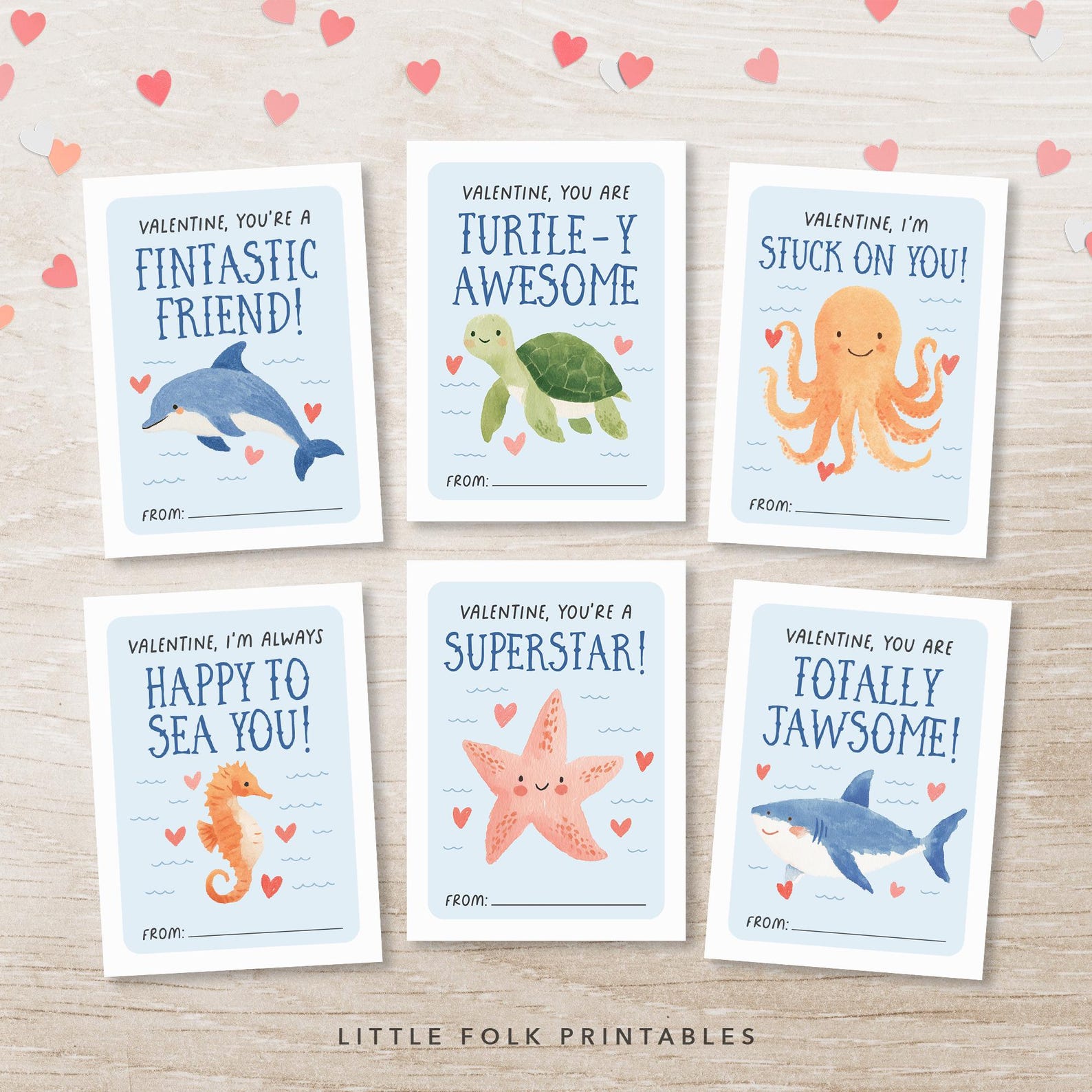 Printable Under the Sea Valentine's Day Cards, Kids Ocean Animals Class ...