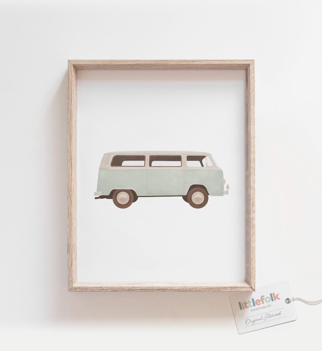 Vintage Van Print, Green Retro Van Wall Art, Printable Transportation ...
