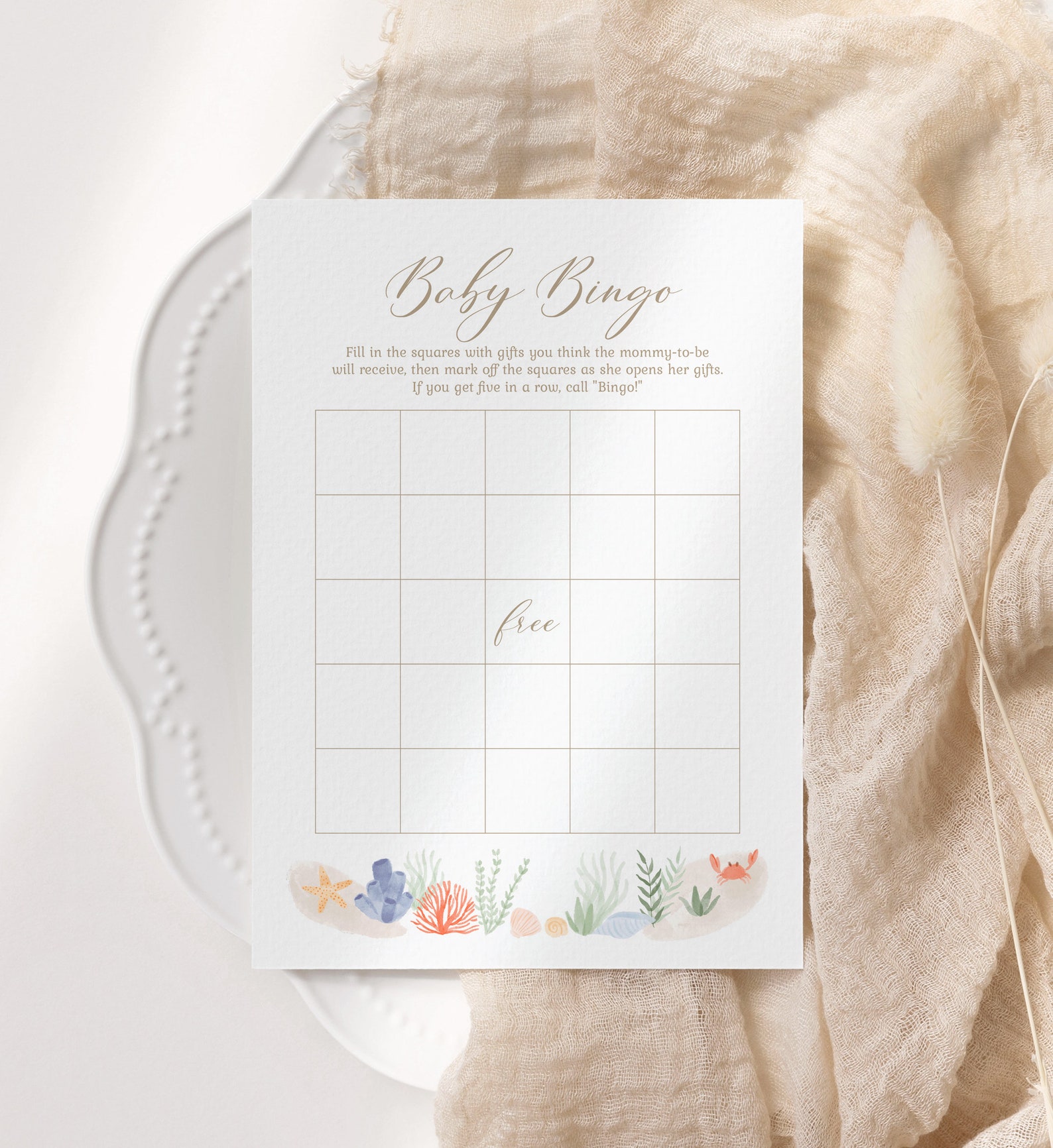 Under the Sea Baby Shower Bingo Game, Printable Ocean Baby Shower Bingo ...