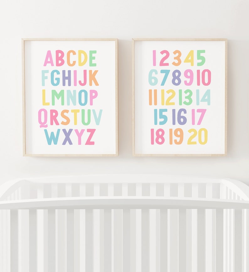 Pastel Rainbow Alphabet and Numbers Set of 2 Prints ABC - Etsy