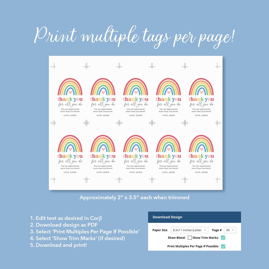 Rainbow Teacher Appreciation Week Tag Template, Printable Thank You for ...