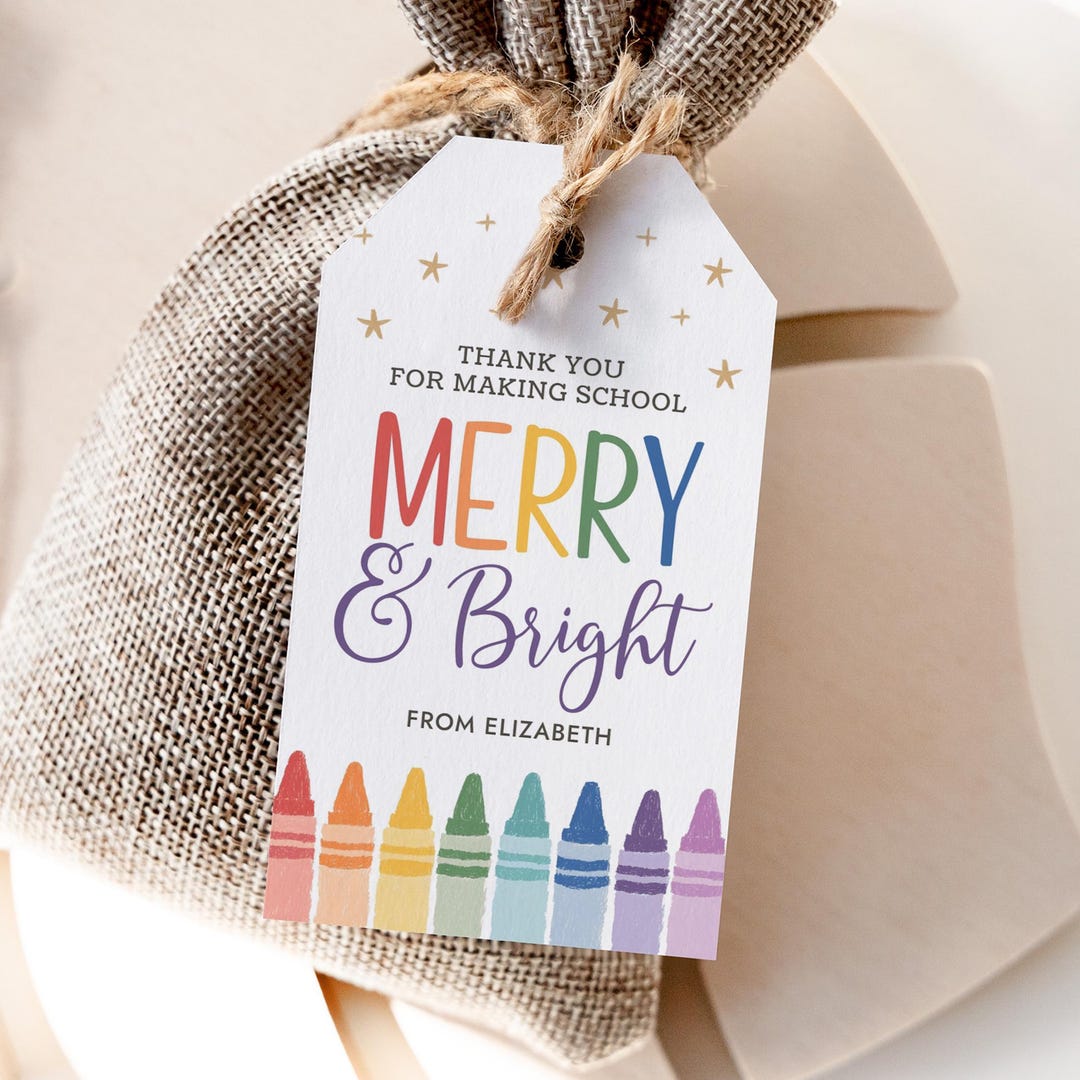 Crayon Christmas Gift Tag Template, Editable Teacher Appreciation ...