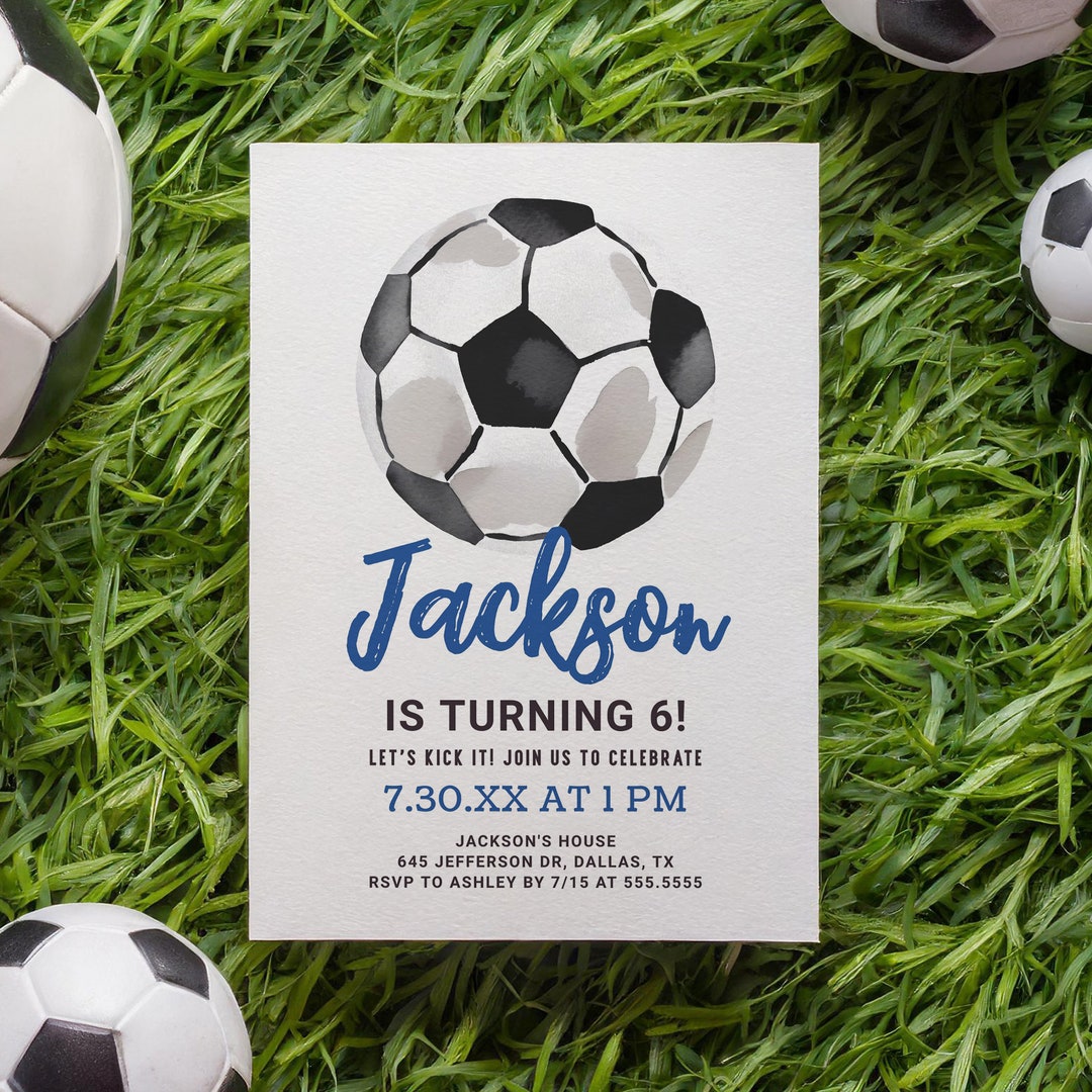 Soccer Birthday Invitation Template, Editable Soccer Ball Boy Birthday ...