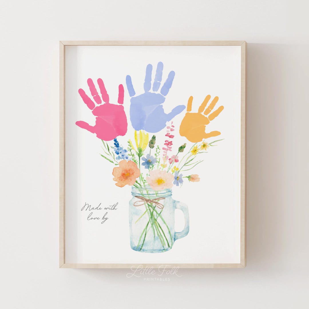 Mother's Day Flower Handprint Art Printable, Pastel Bouquet Hand Print ...