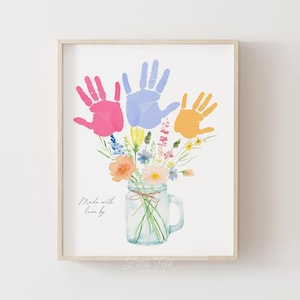 Mother's Day Flower Handprint Art Printable, Pastel Bouquet Hand Print ...