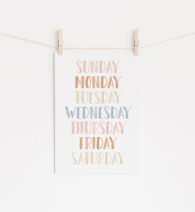 Days of the Week Poster Printable Educational Wall Art Boho - Etsy