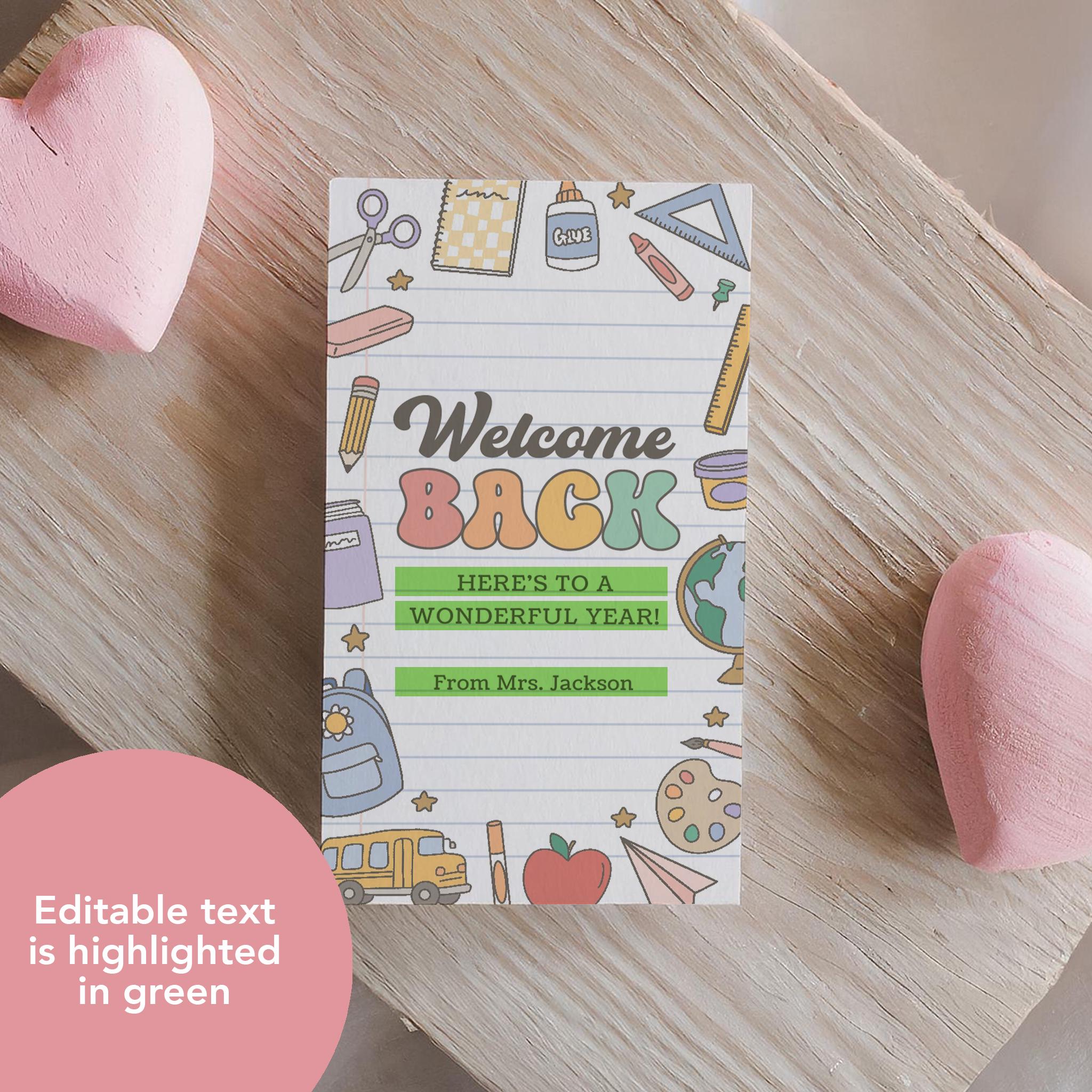 Retro Welcome Back to School Tag Template, Printable Rainbow Back to ...