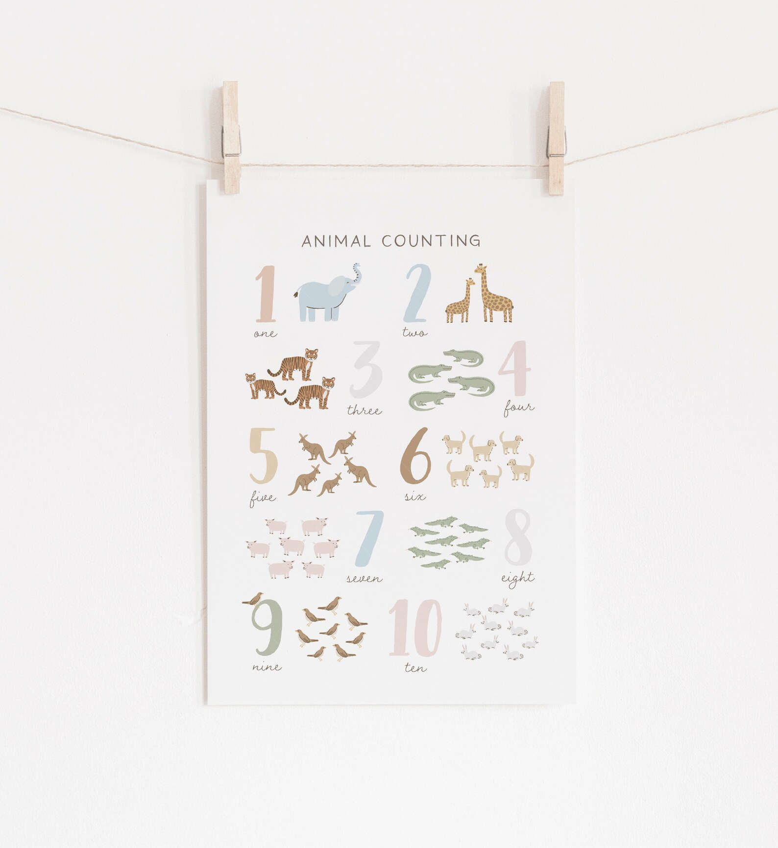 Animal Numbers Print PRINTABLE Wall Art Counting Poster - Etsy