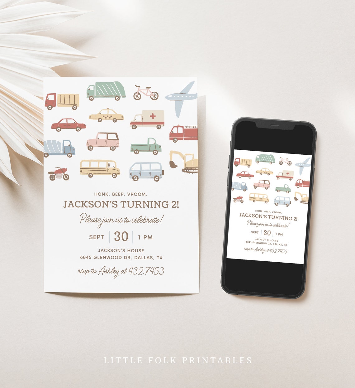Transportation Birthday Invitation Template, Editable Cars and Trucks ...