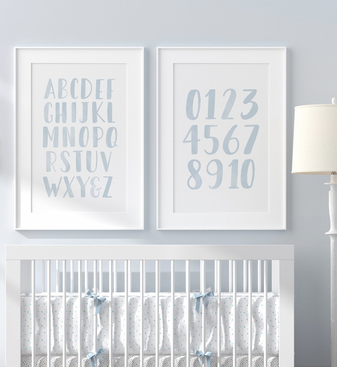 Light Blue Alphabet and Numbers Set of 2 Prints, Printable Educational ...