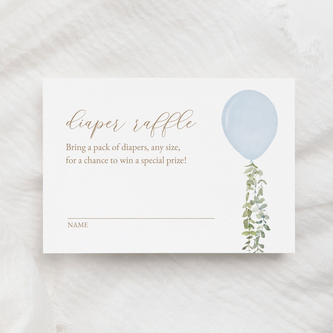 Blue Balloon Diaper Raffle Ticket Template, Watercolor Balloon Baby ...