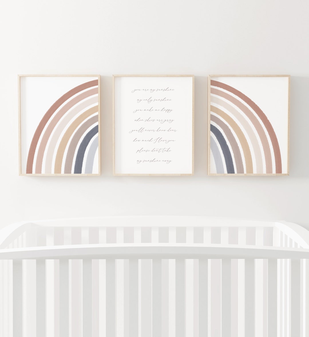 Neutral Rainbow Wall Art Set of 3 Prints, You Are My Sunshine ...