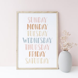 Days of the Week Poster, Printable Educational Wall Art, Boho Nursery ...