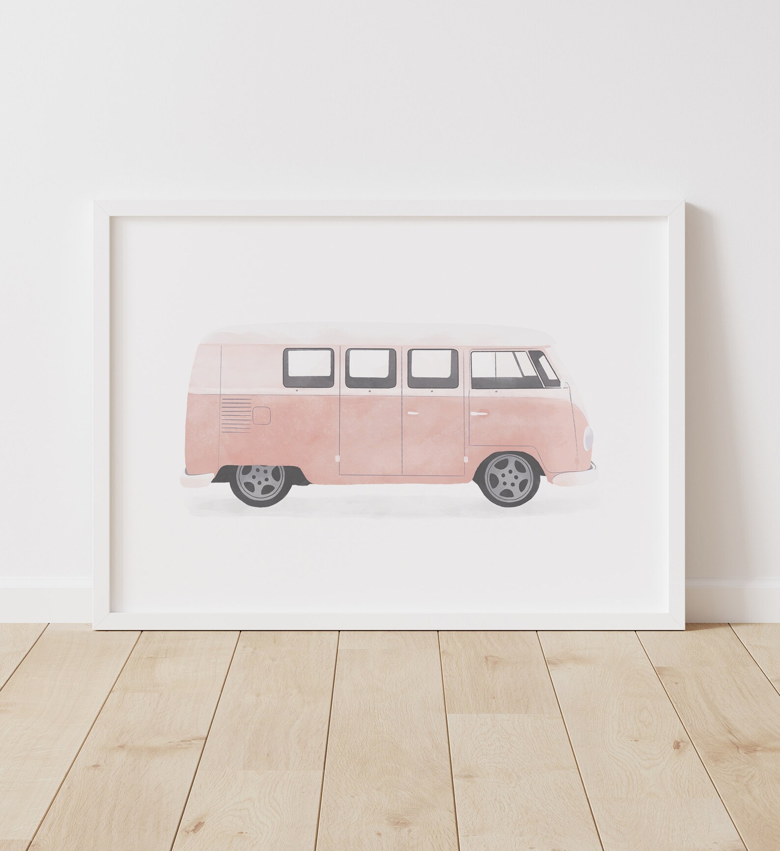 Pink Retro Van Print, Printable Wall Art, Beach Nursery Decor, Boho ...