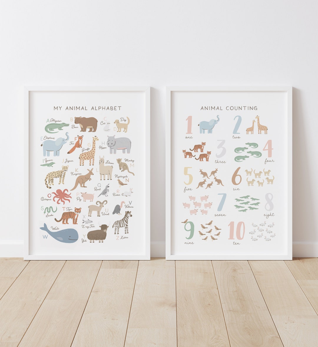 Rainbow Animal Alphabet and Numbers Prints, PRINTABLE Wall Art, ABC ...
