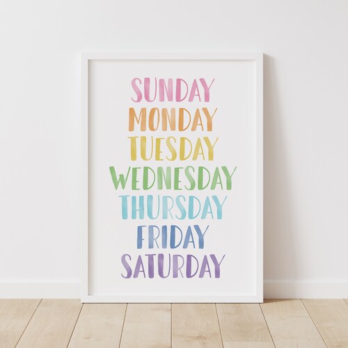 Rainbow Days of the Week Nursery Art Classroom Print - Etsy