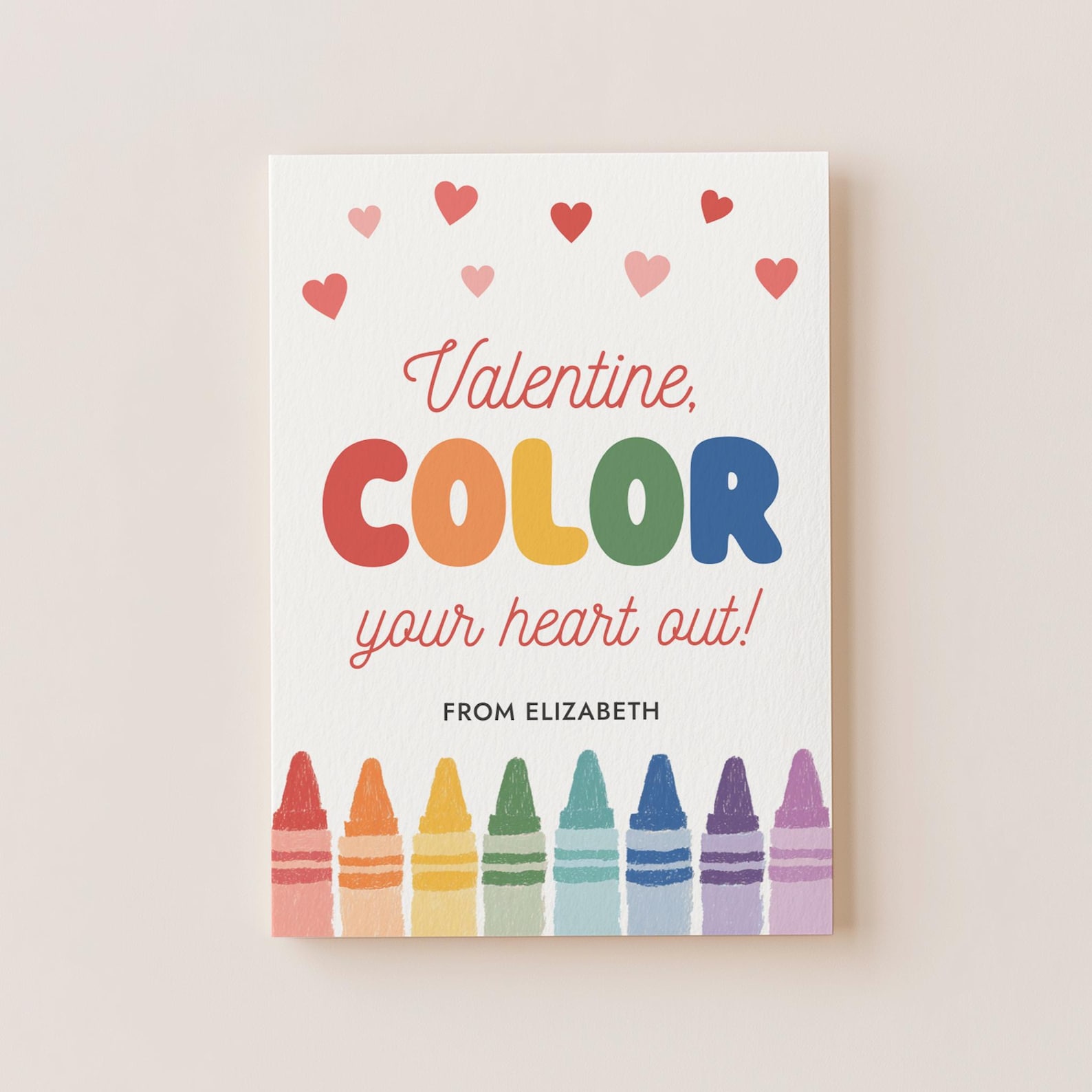 Printable Crayon Valentine's Day Card, Color Your Heart Out Valentine ...