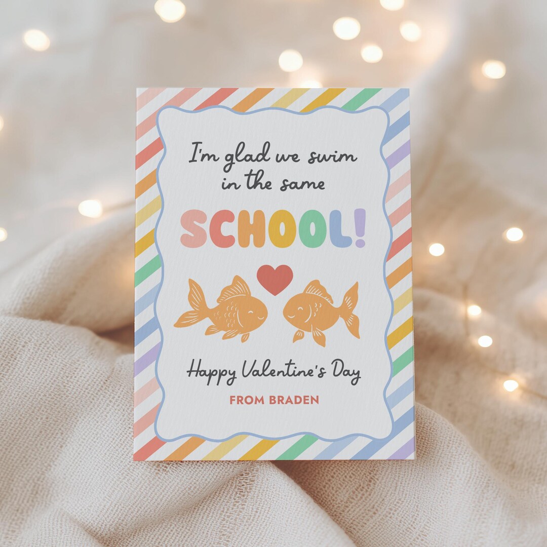 Printable Gold Fish Valentine's Day Card, Glad We Swim in the Same ...