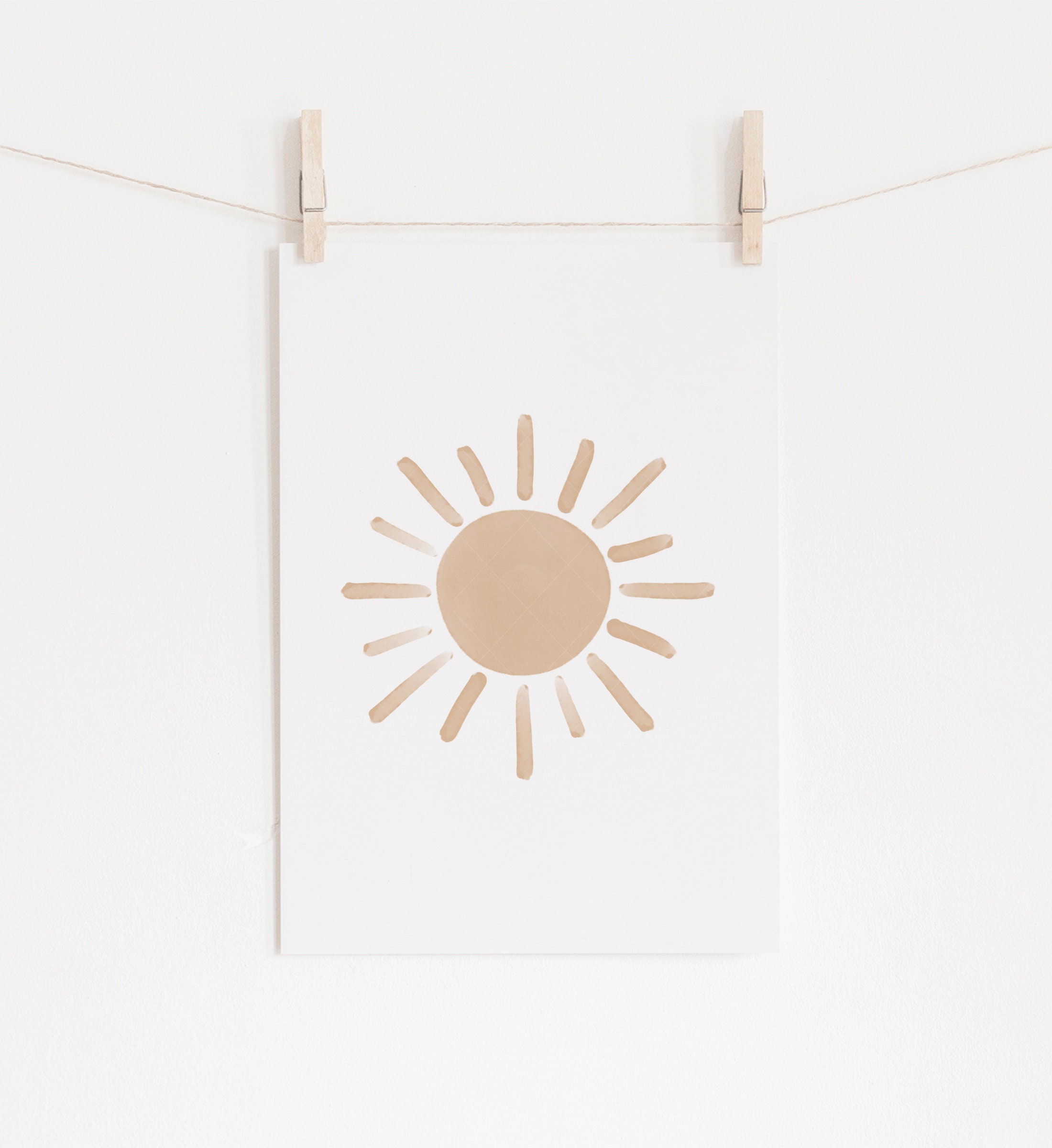 Neutral Sun Print PRINTABLE Watercolor Sun Wall Art Kids - Etsy