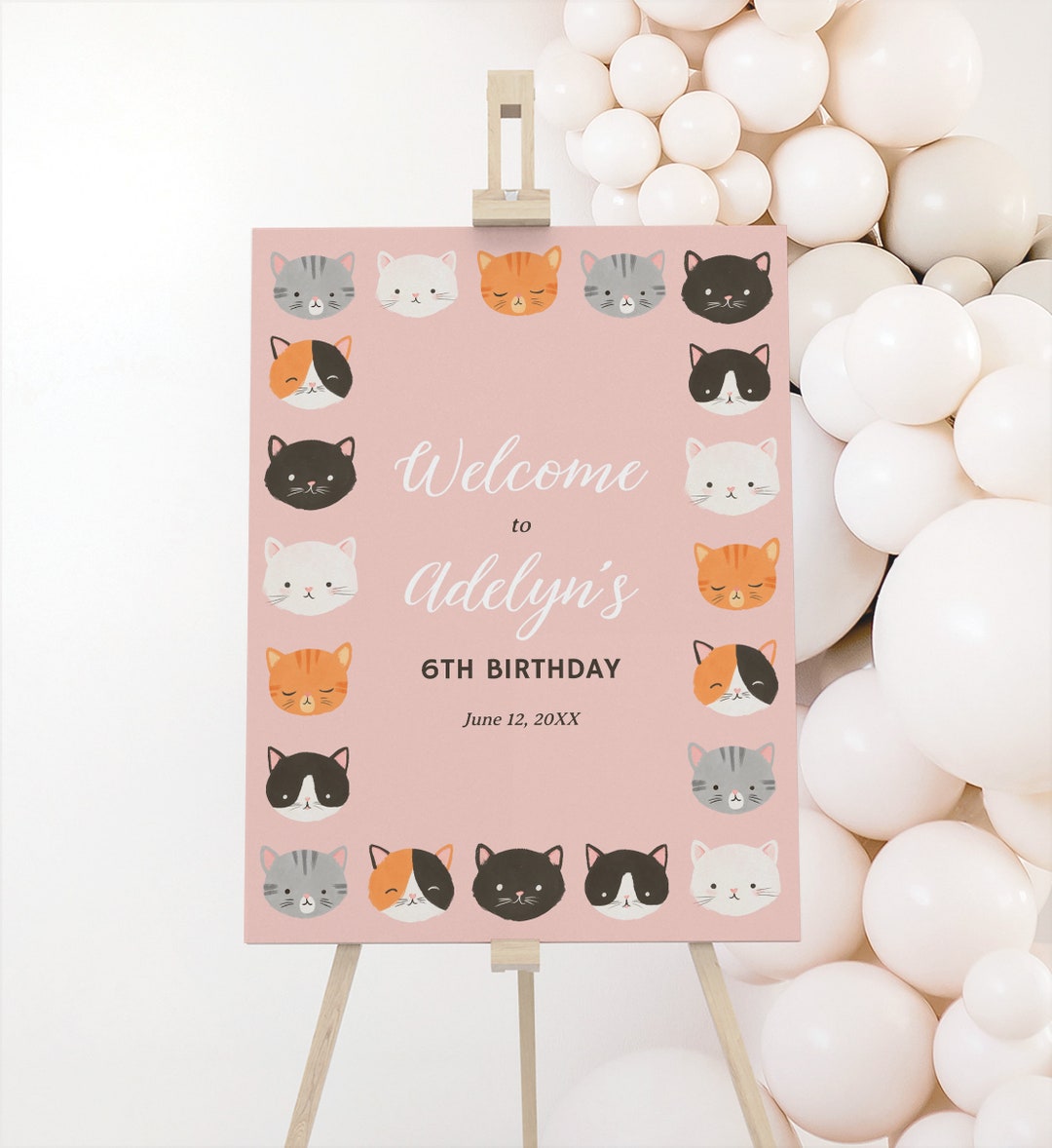 Editable Kitten Birthday Welcome Sign Template, Printable Cat Birthday ...