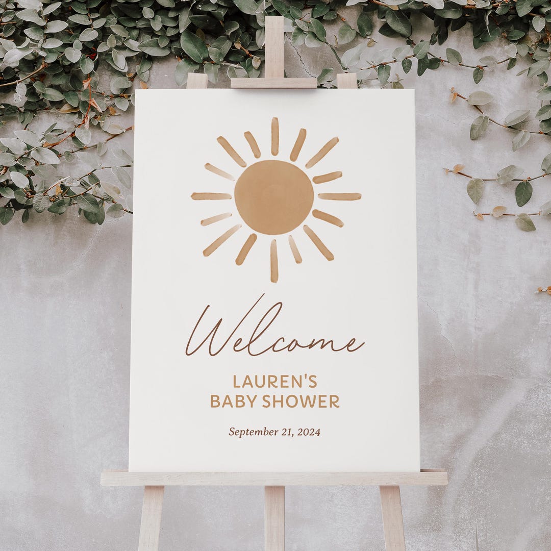 Sunshine Baby Shower Welcome Sign, Boho Sun Baby Shower Welcome Sign ...