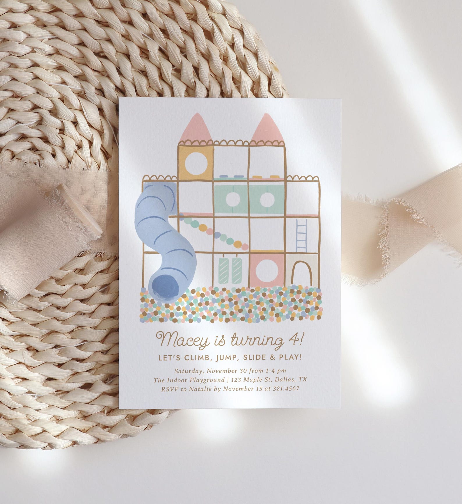 Indoor Playground Birthday Invitation, Editable Pastel Girl Playground ...