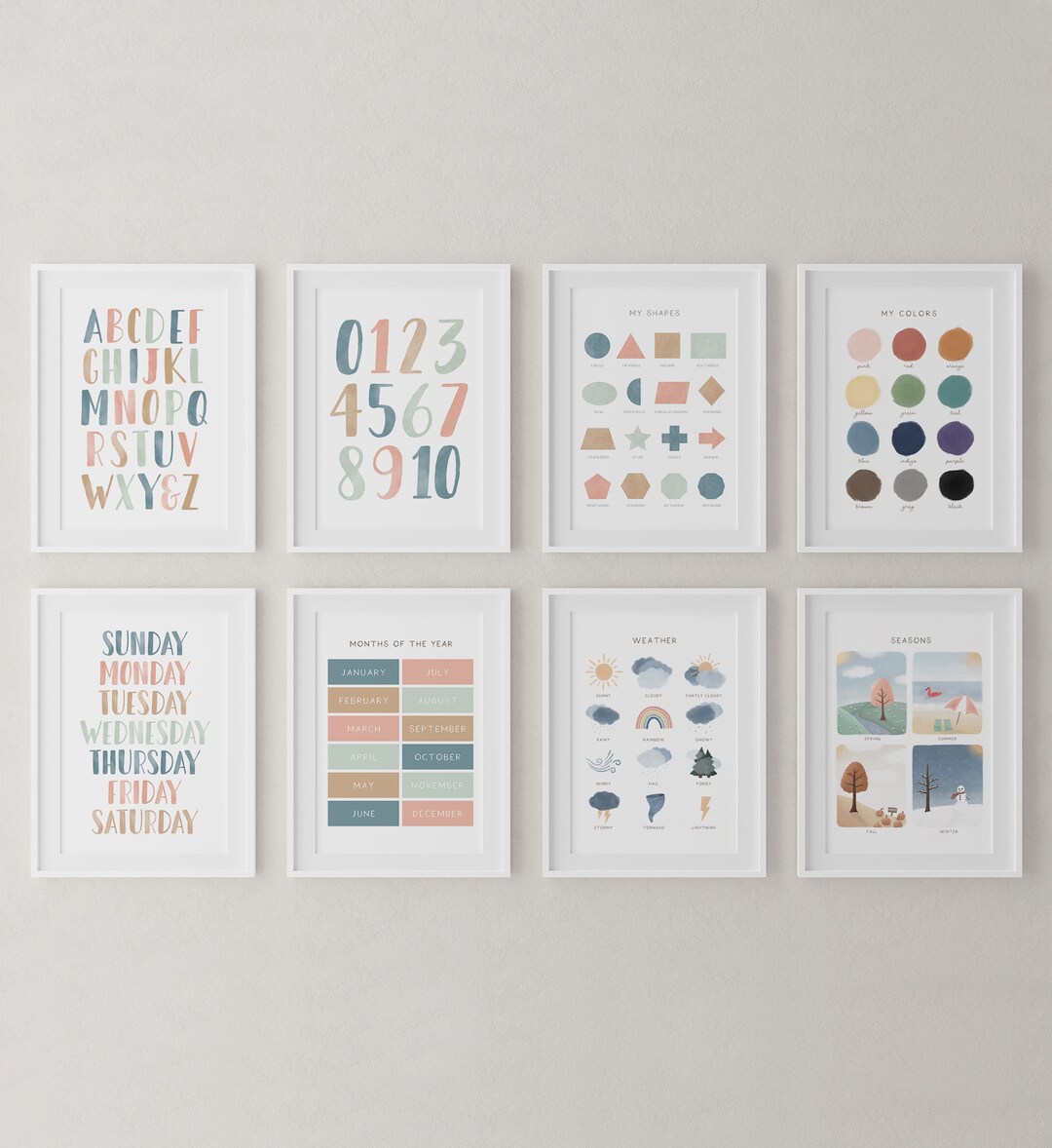 Pastel Classroom Decor Set of 8 Prints, Printable Educational Wall Art ...
