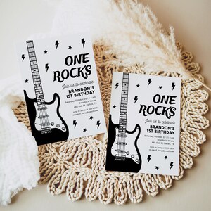 Editable Rock and Roll Birthday Invitation Template, One Rocks 1st ...