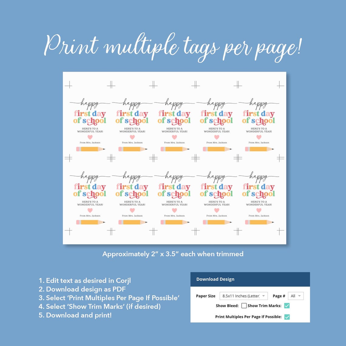 Rainbow First Day of School Tag Template, Printable Back to School Gift ...