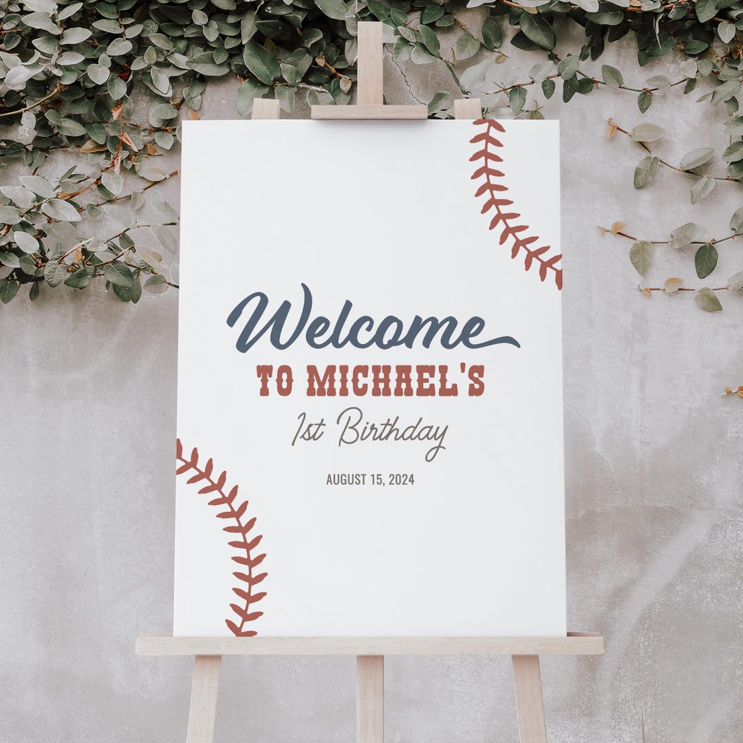 Baseball Birthday Welcome Sign Template, Editable Little Rookie ...