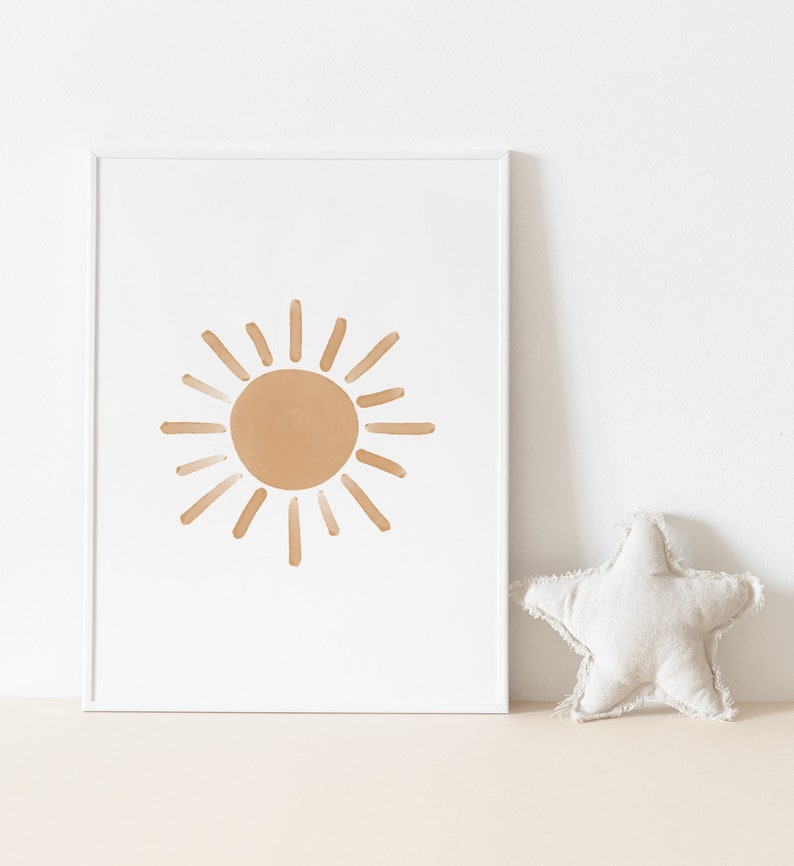Neutral Sun Print PRINTABLE Watercolor Sun Wall Art Kids - Etsy