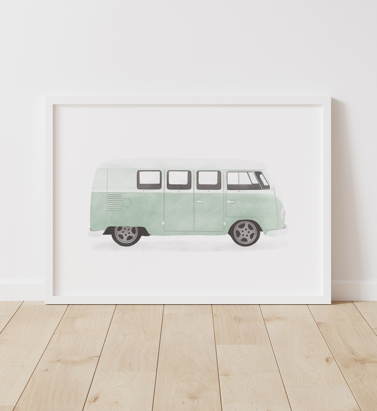 Mint Green Retro Van Print, Printable Wall Art, Beach Nursery Decor ...