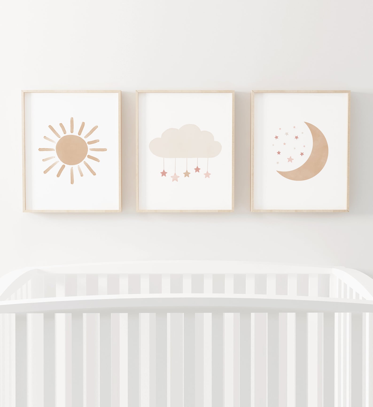 Neutral Cloud Moon and Sun Set of 3 Prints, Neutral Nursery Decor ...